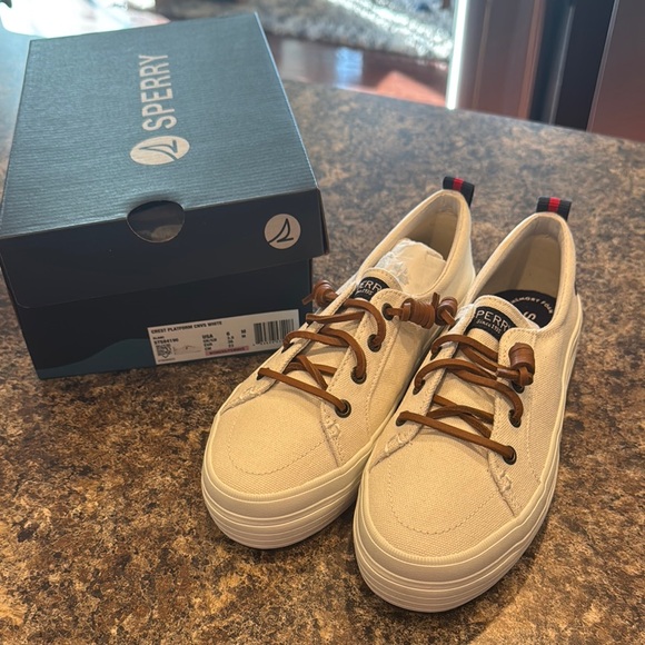 Sperry | Shoes | Sperry Crest Platform Canvas White Sneaker | Poshmark